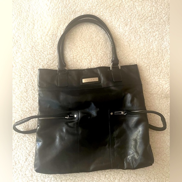 Tahari | Bags | Tahari Logo Black Leather Big Handbag | Poshmark